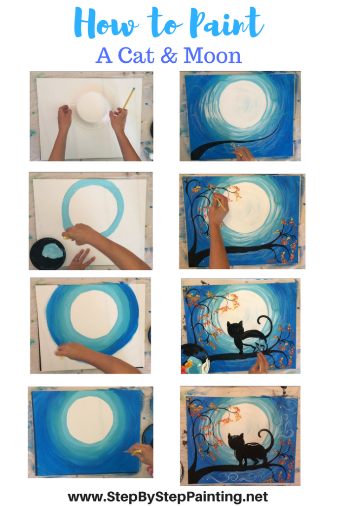 How To Paint A Cat And Moon Tracie s Acrylic Canvas Tutorials