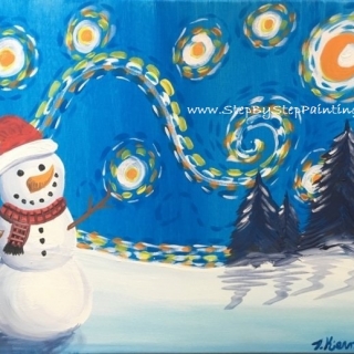 How To Paint A Snowman Starry Night - Step By Step Painting