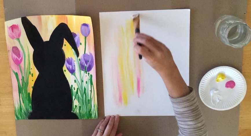 Easter Canvas Painting Bunny Silhouette - Acrylic Painting Tutorial