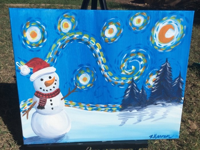 How To Paint A Snowman Starry Night - Step By Step Painting