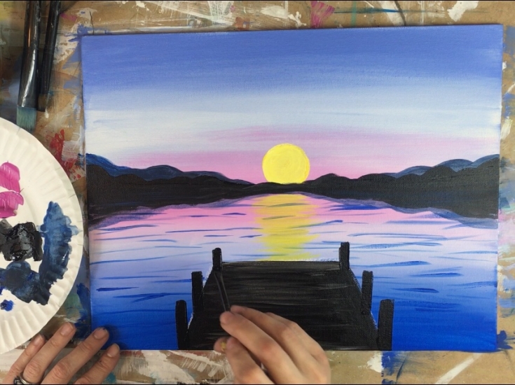 How To Paint A Sunset Lake Pier - Tracie Kiernan - Step By Step Painting