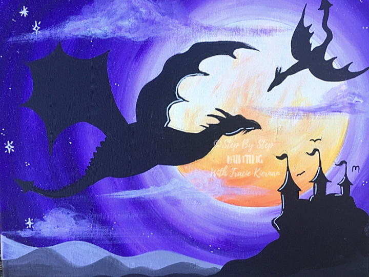 How To Paint A Dragon & Castle Silhouette - Tracie Kiernan - Step By ...