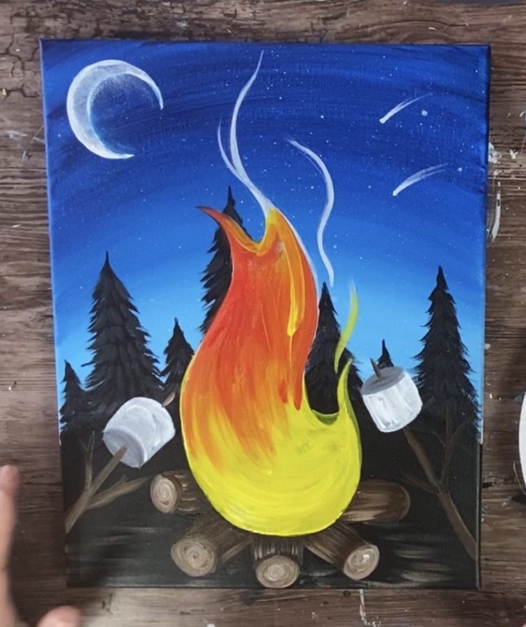 Campfire Painting - Step By Step Acrylic Tutorial - For Beginners