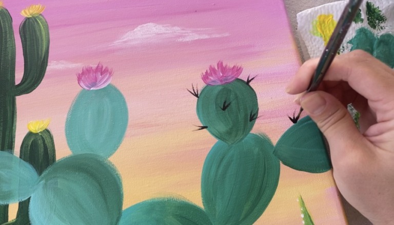 Easy Cactus Painting “Desert Golden Hour” - Tracie Kiernan - Step By ...