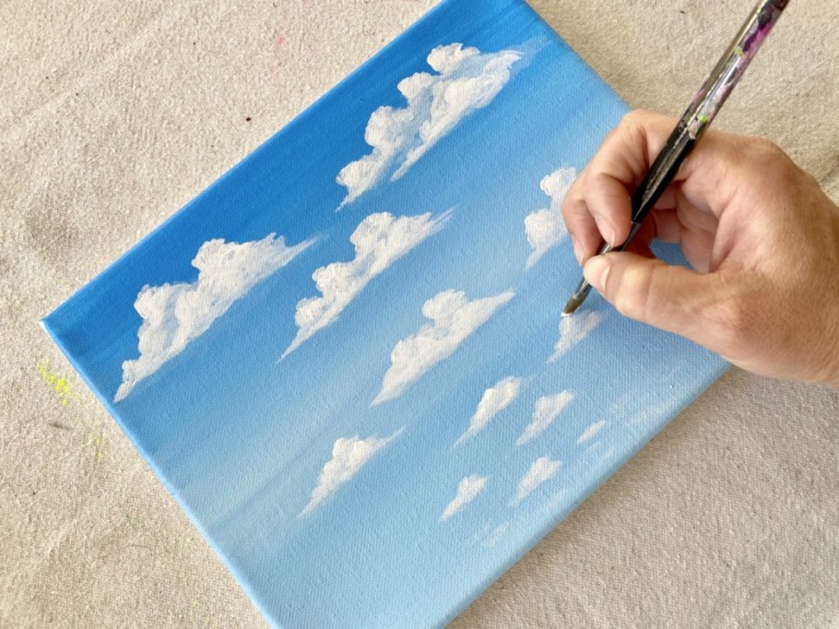 How To Paint Clouds - Simple Puffy Clouds - Step By Step Painting