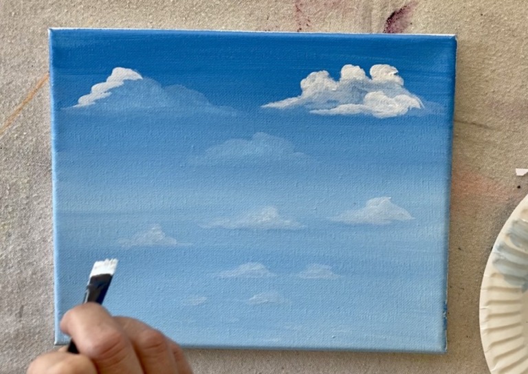 How To Paint Clouds - Simple Puffy Clouds - Step By Step Painting