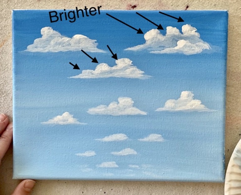 How To Paint Clouds - Simple Puffy Clouds - Step By Step Painting