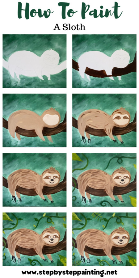 Sloth Painting - Step By Step Painting - Beginner Online Lesson