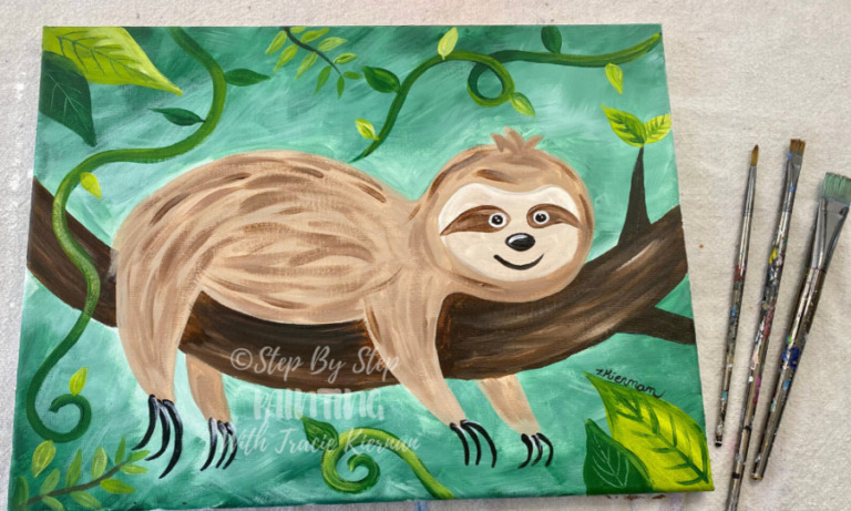 Sloth Painting - Step By Step Painting - Beginner Online Lesson
