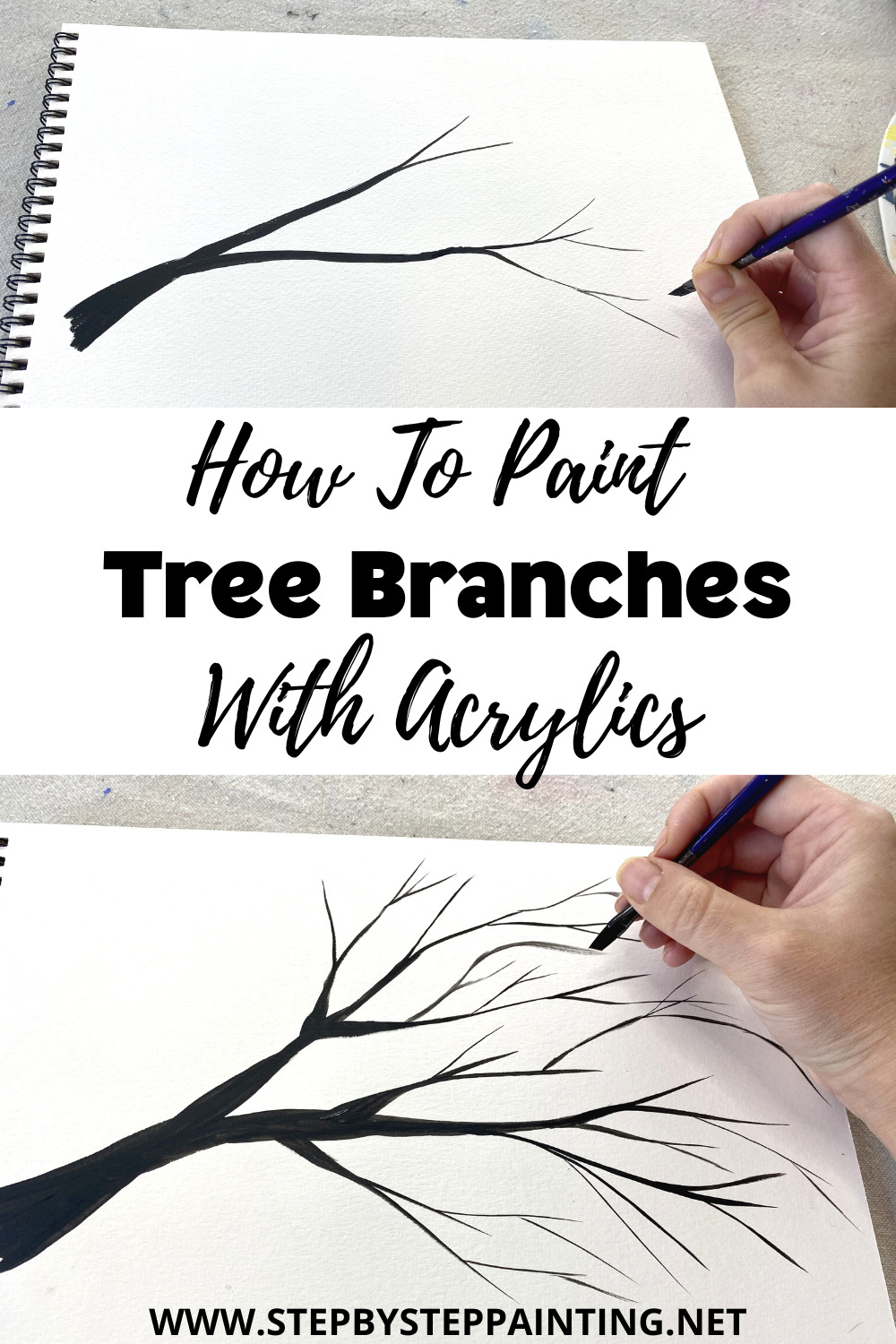 How To Paint Tree Branches With Acrylics - Step By Step Painting