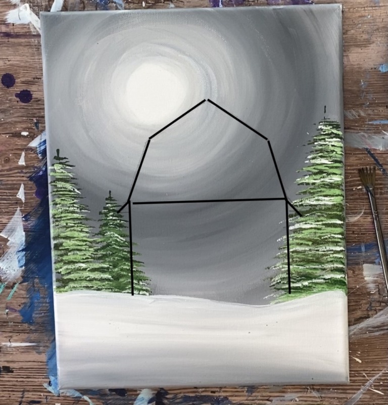 Winter Barn Painting Easy - Step By Step Painting