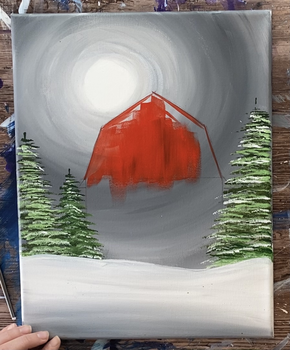 Winter Barn Painting Easy - Step By Step Painting