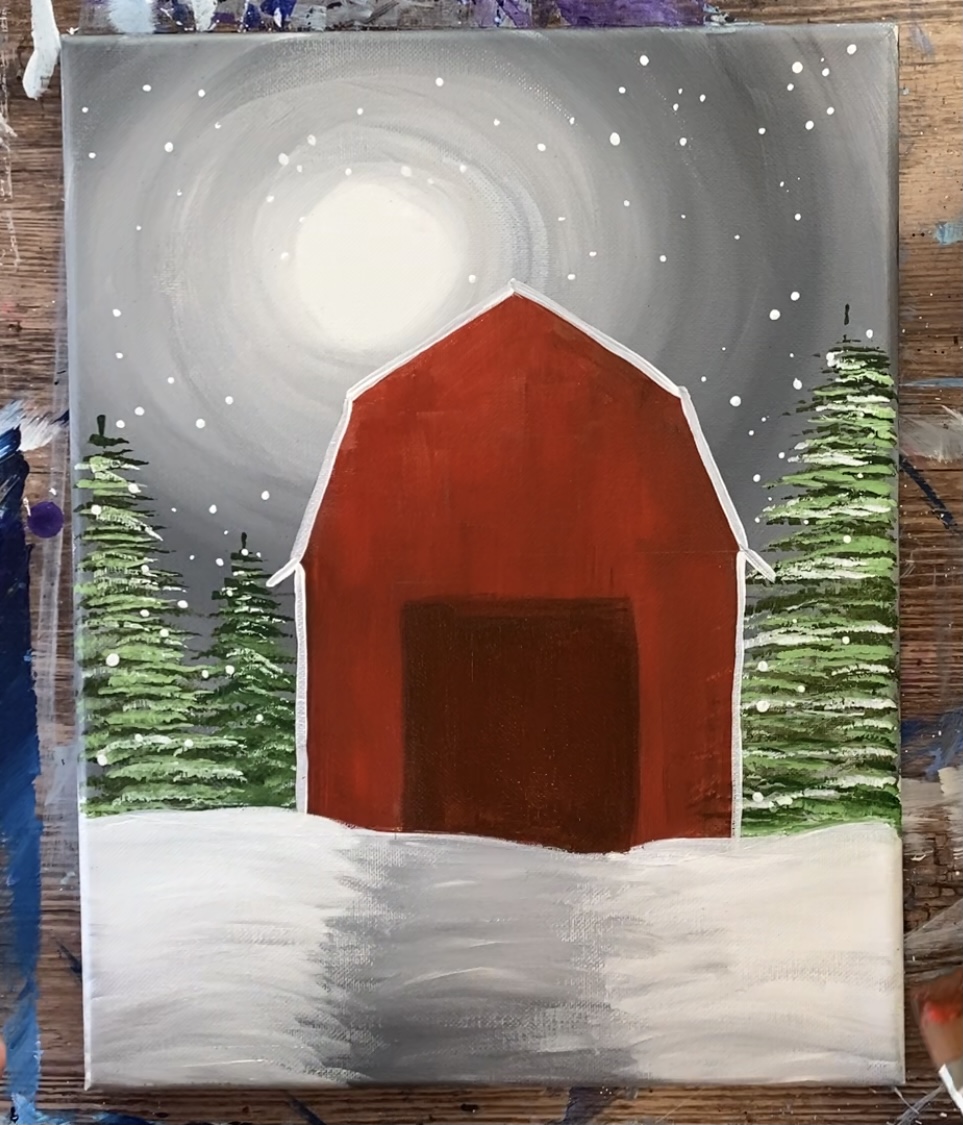 Winter Barn Painting Easy - Step By Step Painting
