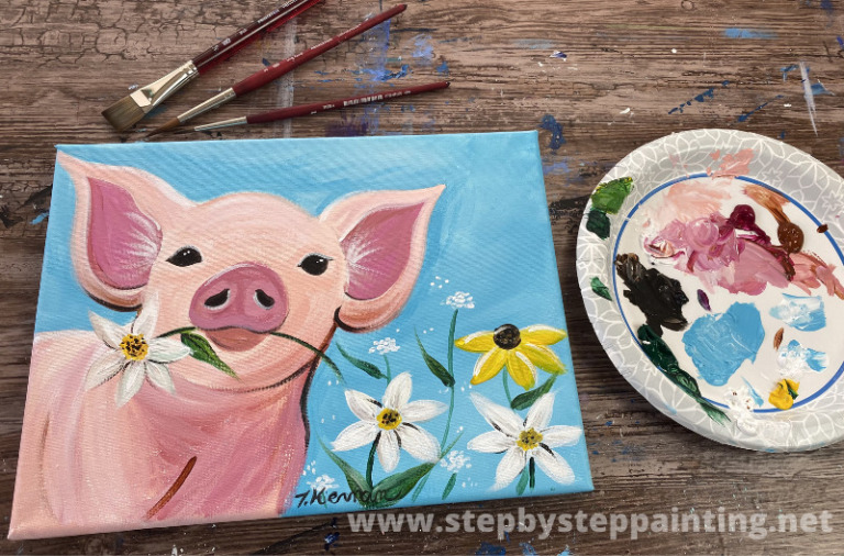 Pig Painting - Step By Step Acrylic Tutorial - For Beginners