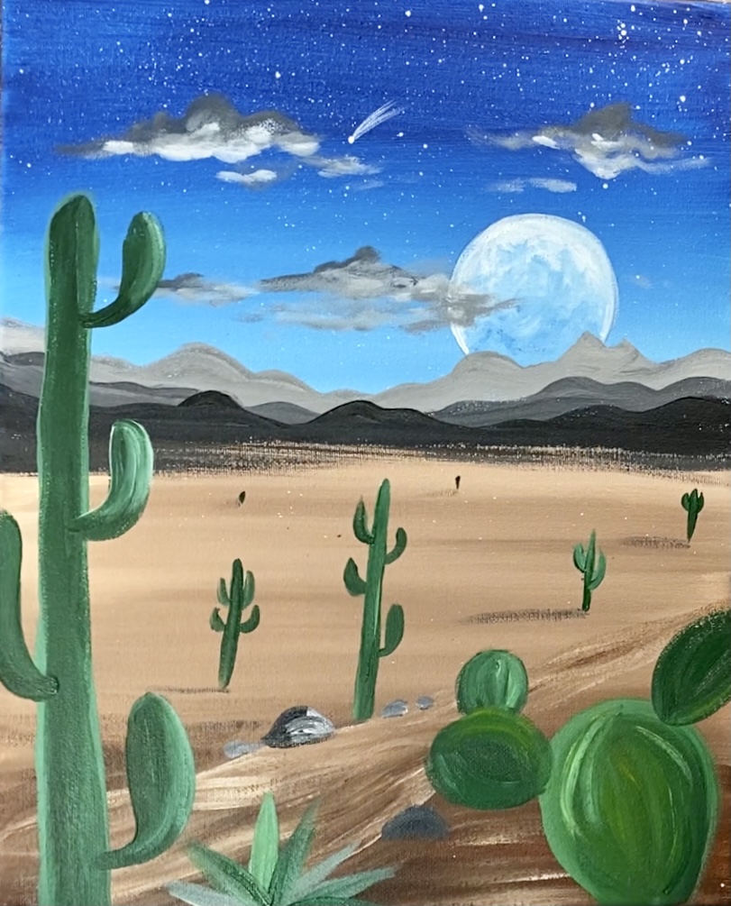 Desert Landscape Painting Tutorial - Night Desert Scene - Step By Step ...