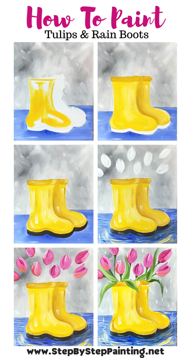 Tulip Painting - With Rain Boots - Step By Step Tutorial