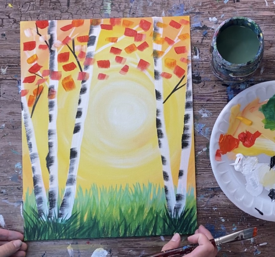 Easy Tree Painting - Learn To Paint Aspen Tree Sunset - For Beginners