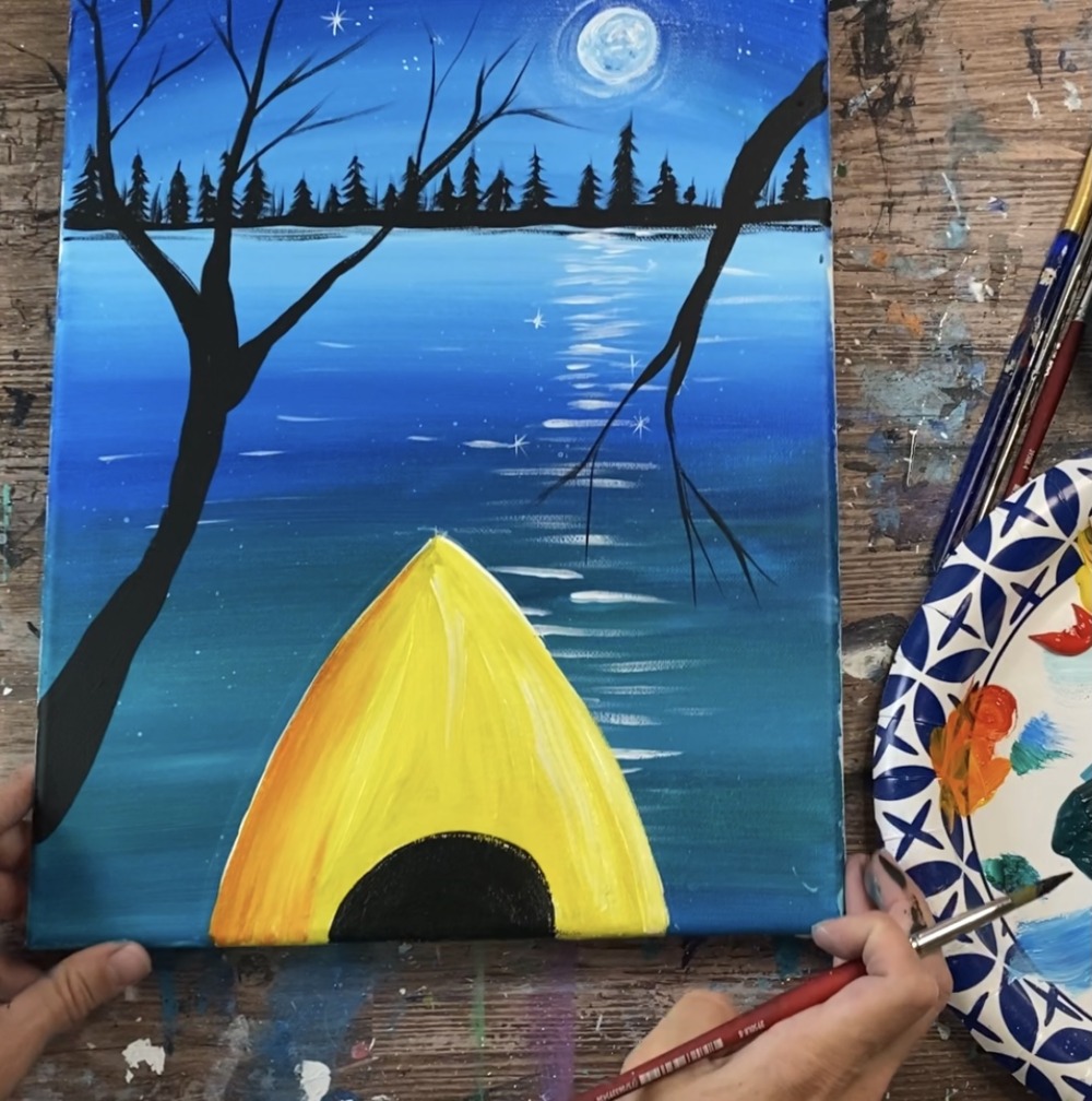 Moonlight Kayak Acrylic Painting Tutorial - Tracie Kiernan - Step By ...
