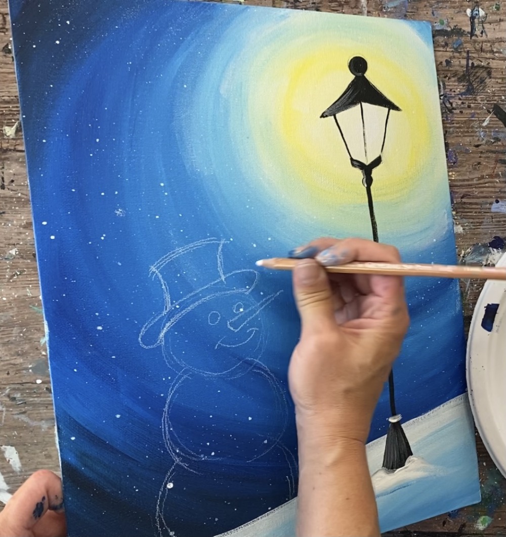 "Hopeful Snowman" Acrylic Painting Tutorial Snowman And A Lamppost ...