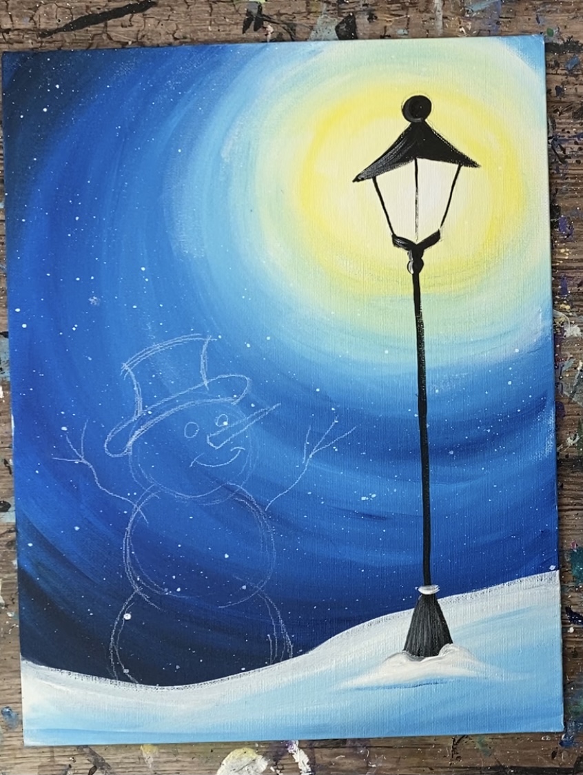 "Hopeful Snowman" Acrylic Painting Tutorial Snowman And A Lamppost ...