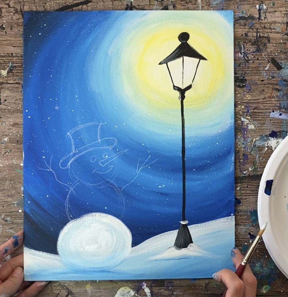 "Hopeful Snowman" Acrylic Painting Tutorial Snowman And A Lamppost ...