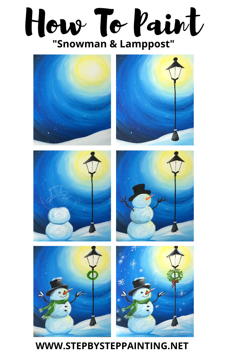 "Hopeful Snowman" Acrylic Painting Tutorial Snowman And A Lamppost ...
