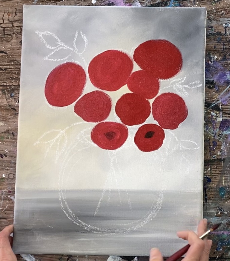 Roses In Round Glass Vase Acrylic Painting Tutorial - Tracie Kiernan ...