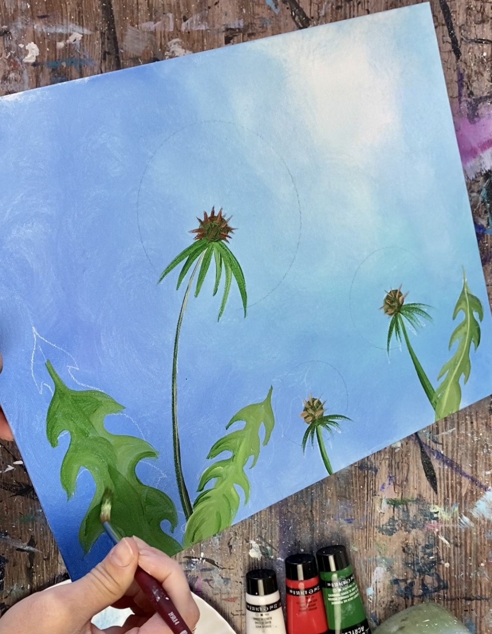 Painting Dandelions - Step By Step Acrylic Tutorial