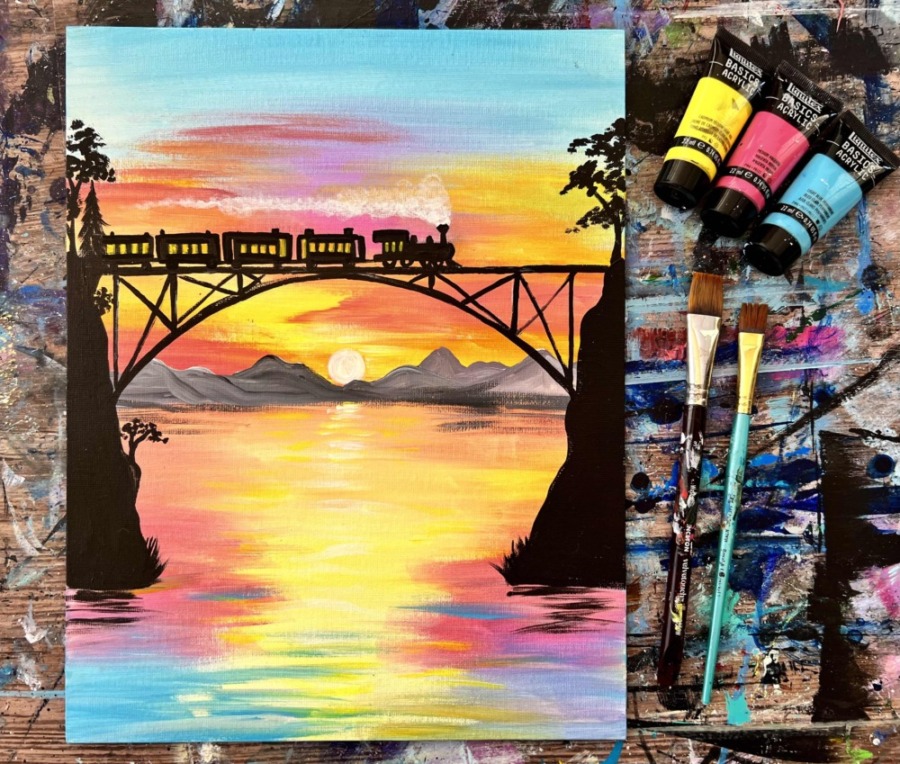 Train Painting - Acrylic Tutorial For Beginners