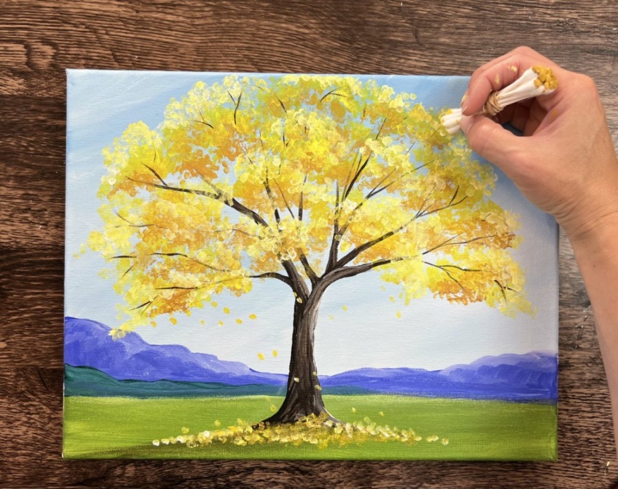 Paint A Fall Tree With Q-Tips! - Acrylic Painting Tutorial Online