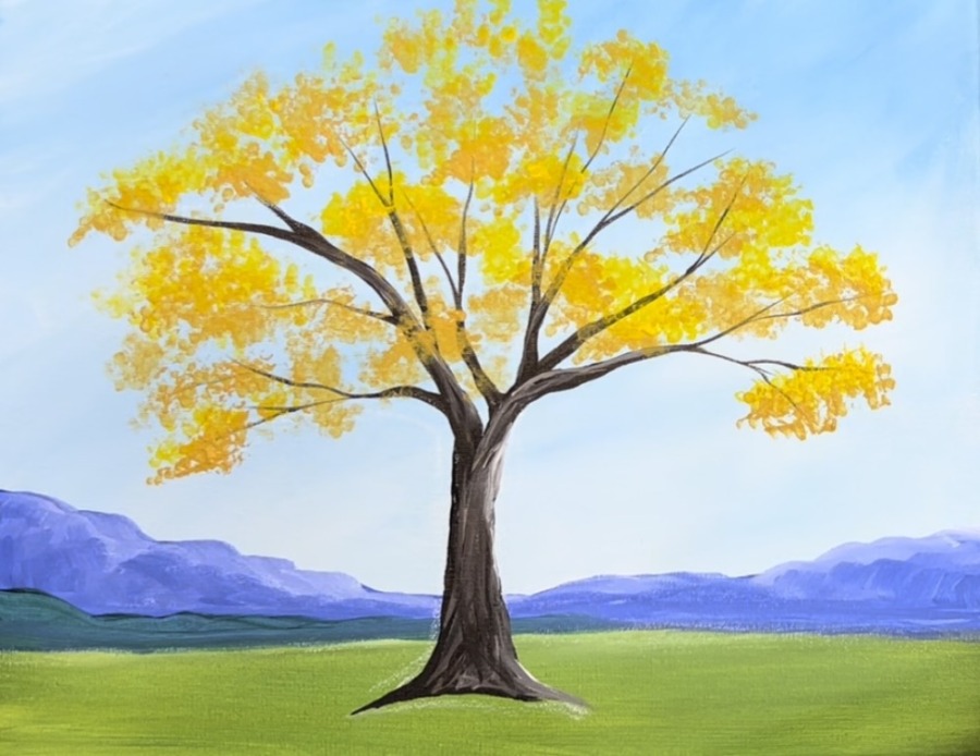 Paint A Fall Tree With Q-Tips! - Acrylic Painting Tutorial Online