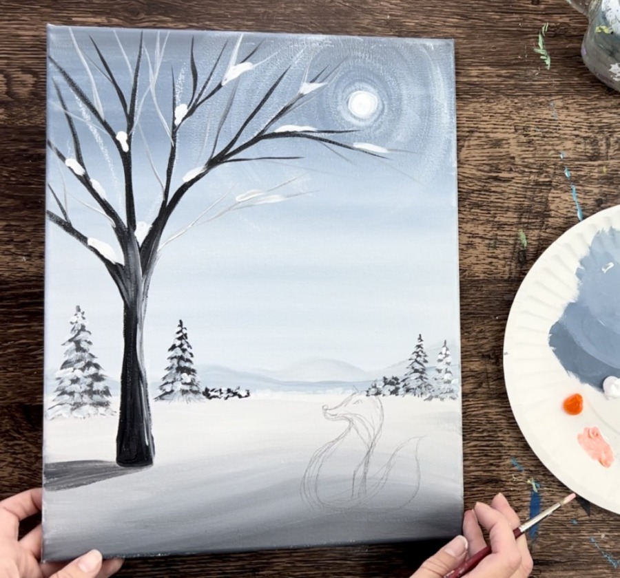 Fox Winter Scene - Acrylic Painting Tutorial - Tracie Kiernan - Step By ...