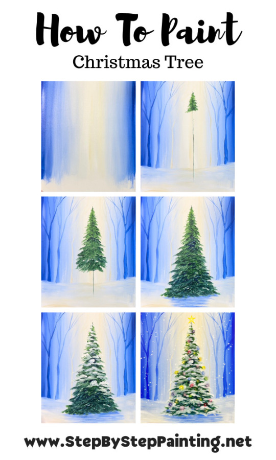How To Paint A Christmas Tree In A Snowy Forest - Tracie Kiernan - Step ...