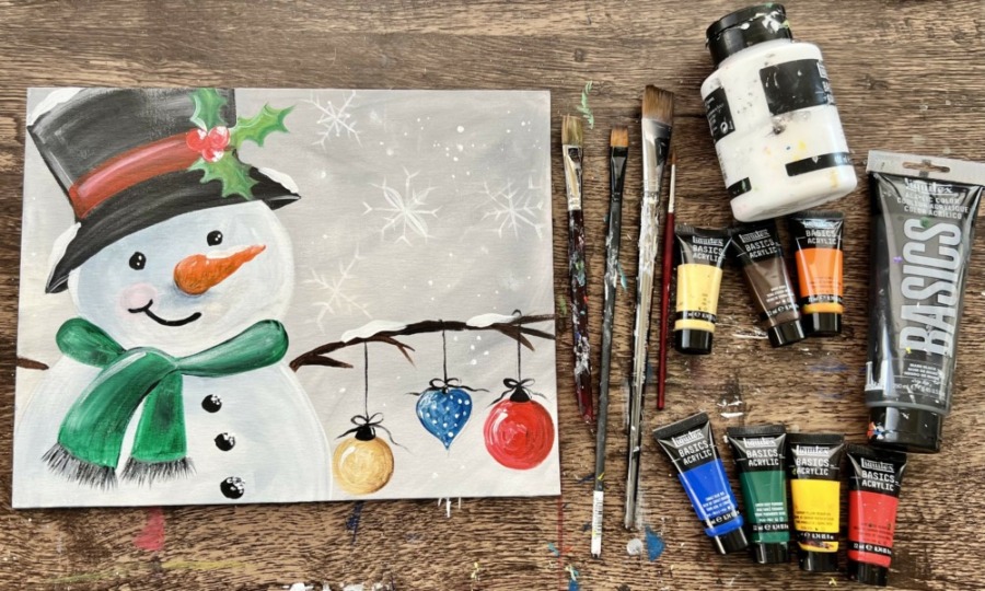 Snowman With Ornaments - Acrylic Painting Tutorial - Tracie Kiernan - Step By Step Painting