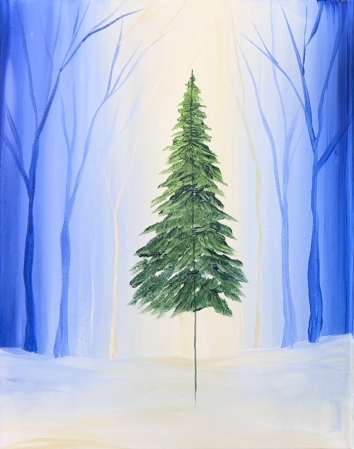 How To Paint A Christmas Tree In A Snowy Forest - Tracie Kiernan - Step ...