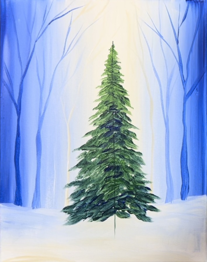 How To Paint A Christmas Tree In A Snowy Forest - Tracie Kiernan - Step ...