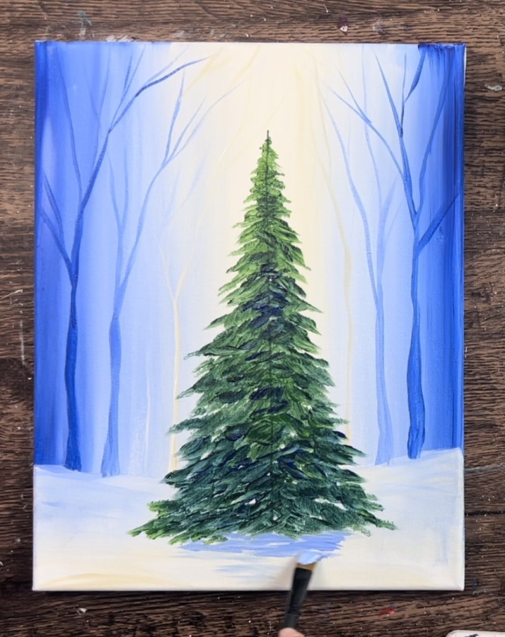 How To Paint A Christmas Tree In A Snowy Forest - Tracie Kiernan - Step ...