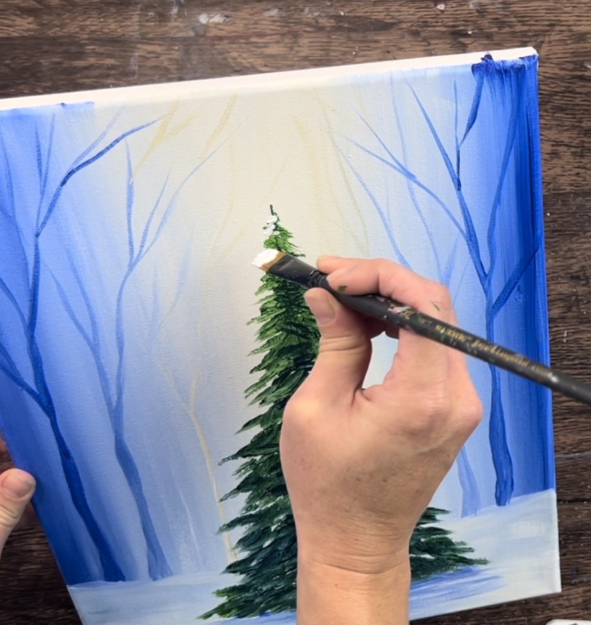 How To Paint A Christmas Tree In A Snowy Forest - Tracie Kiernan - Step ...