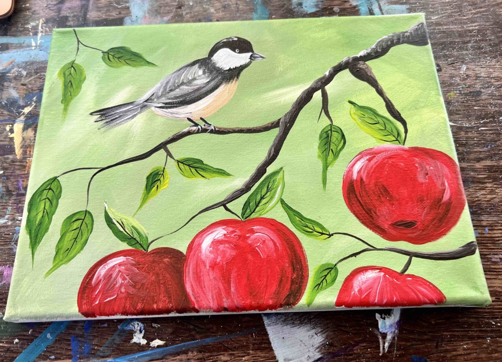 How To Paint A "Chickadee In An Apple Tree" With Acrylics - Tracie ...