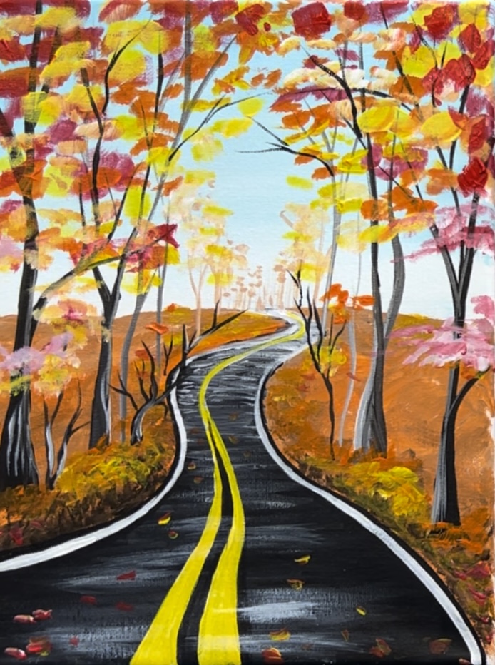How To Paint "Autumn Drive" - Acrylic Painting Tutorial - Step By Step ...