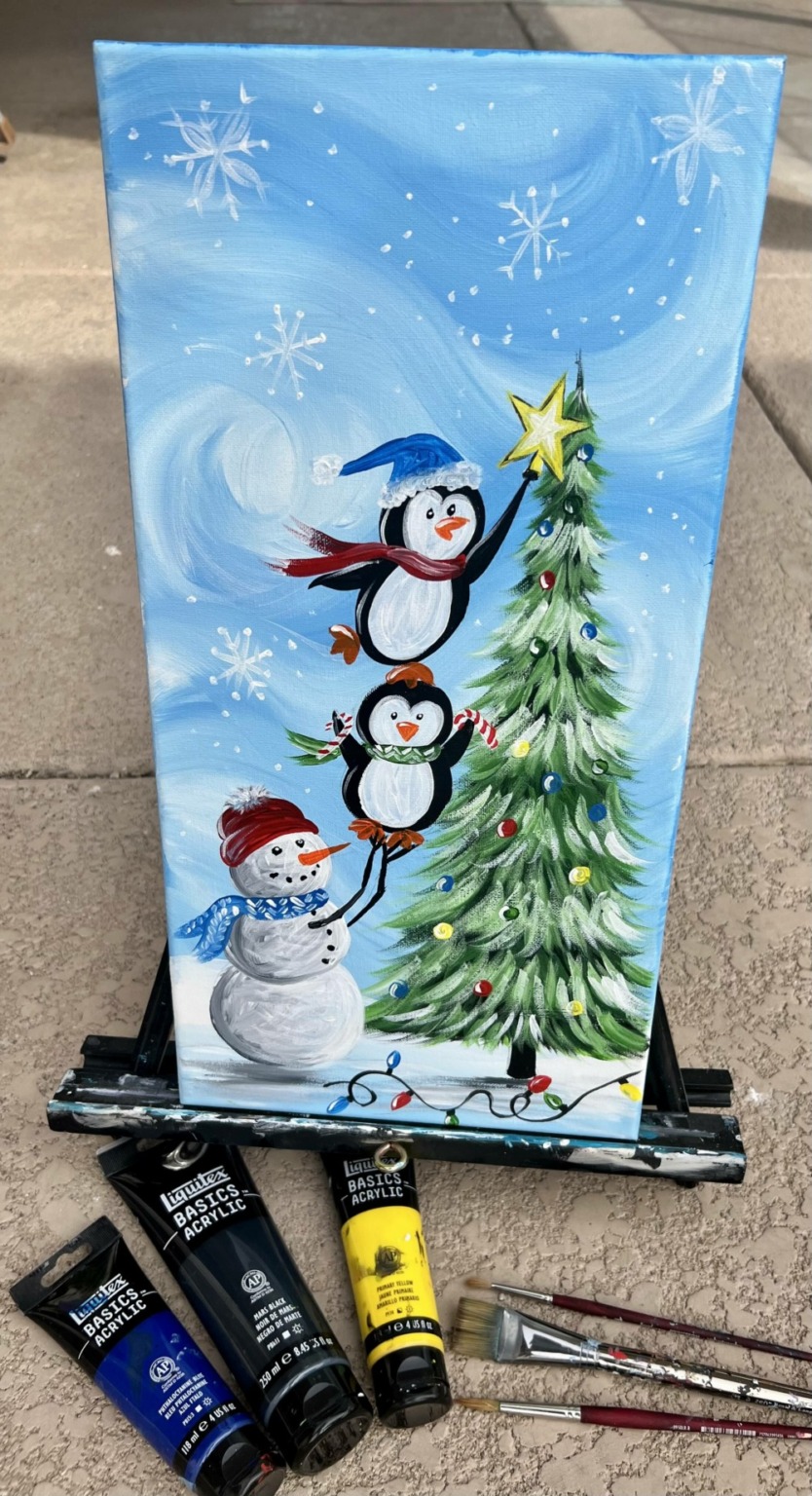 "Let's Decorate!" - Acrylic Painting Tutorial Of Snowman & Penguins ...