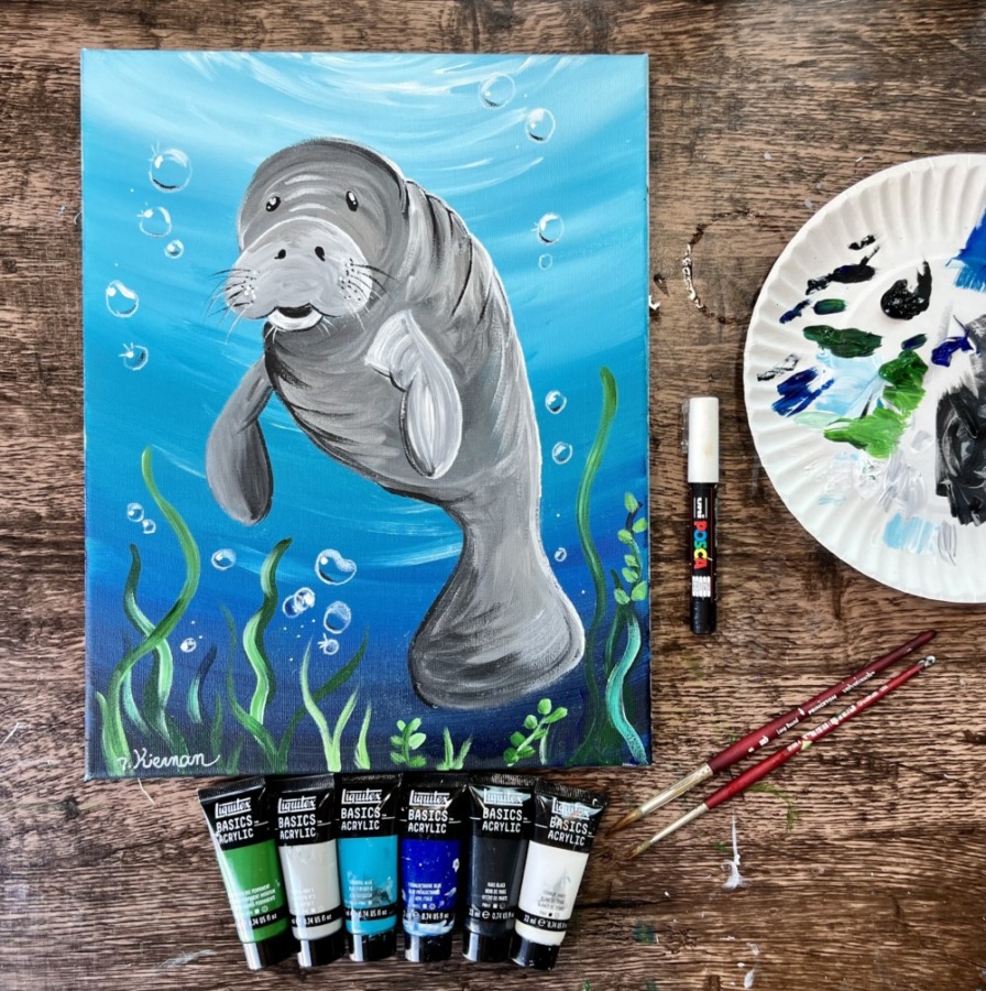 How To Paint A Manatee - Acrylic Painting Tutorial - Tracie Kiernan - Step By Step Painting