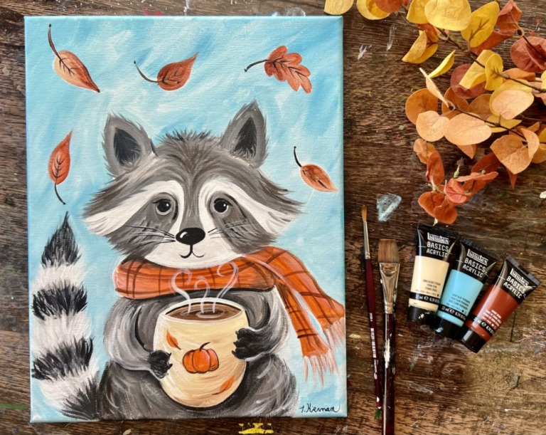 Cozy Fall Raccoon - Acrylic Painting Tutorial - Tracie Kiernan - Step ...