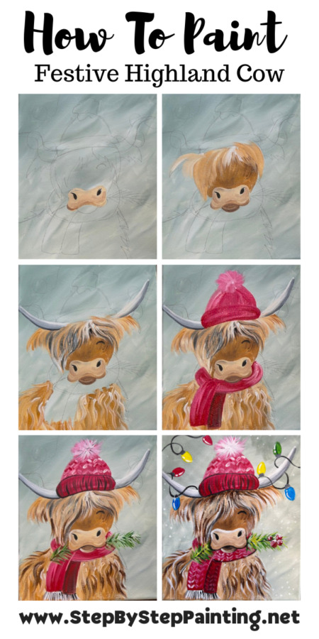 Festive Highland Cow - Acrylic Painting Tutorial - Tracie Kiernan ...