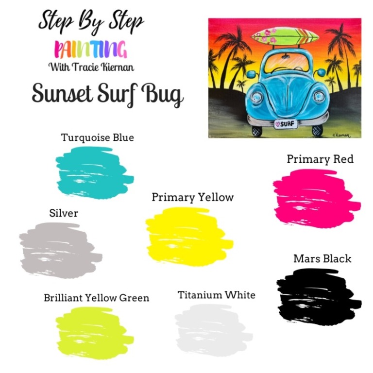 Sunset Surf Bug - Acrylic Tutorial - Tracie Kiernan - Step By Step Painting