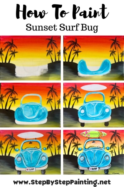 Sunset Surf Bug - Acrylic Tutorial - Tracie Kiernan - Step By Step Painting